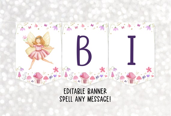 Editable Fairy First Birthday Banner Fairy Garden Birthday Fairy Party ...