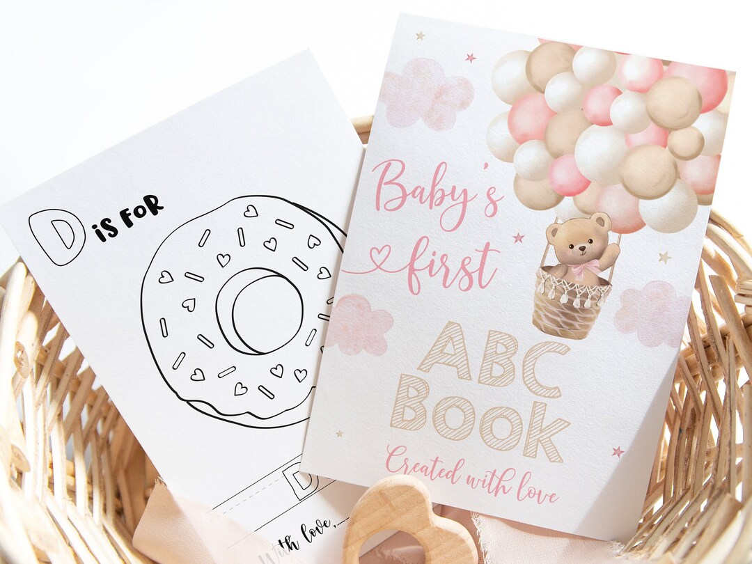 Pink Teddy Bear ABC Book Baby Shower Game Alphabet Coloring Book Baby's ...