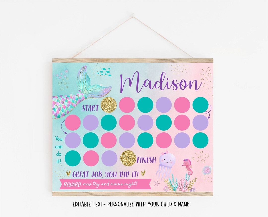 Editable Mermaid Reward Chart, Mermaid Sticker Chart, Pink Gold Under ...