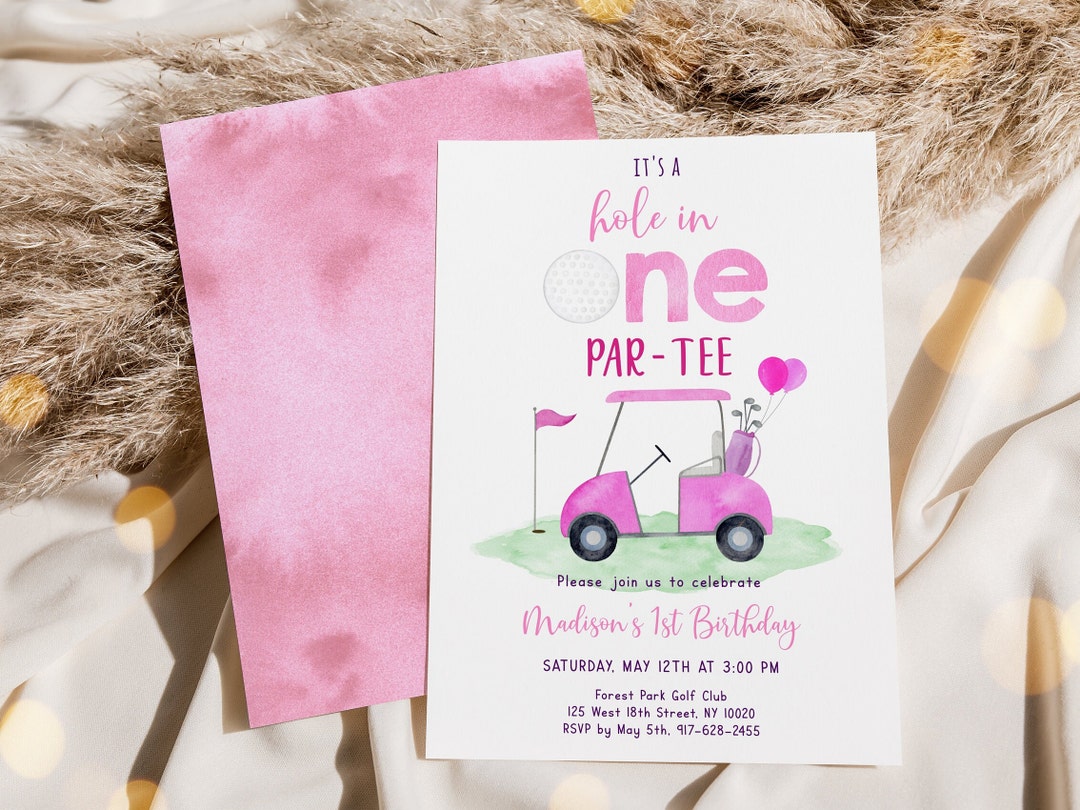 Editable Hole in One Birthday Invitation Pink Golf First Birthday Par ...