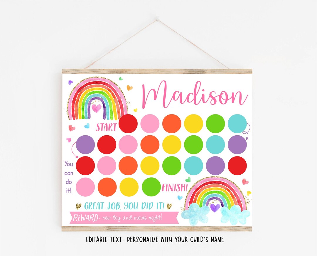 Editable Rainbow Reward Chart, Rainbow Sticker Chart, Rainbow Hearts ...