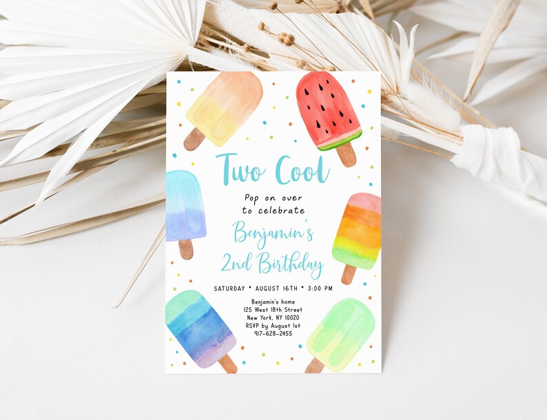 Editable Two Cool Popsicle Birthday Invitation Popsicle 2nd Birthday ...