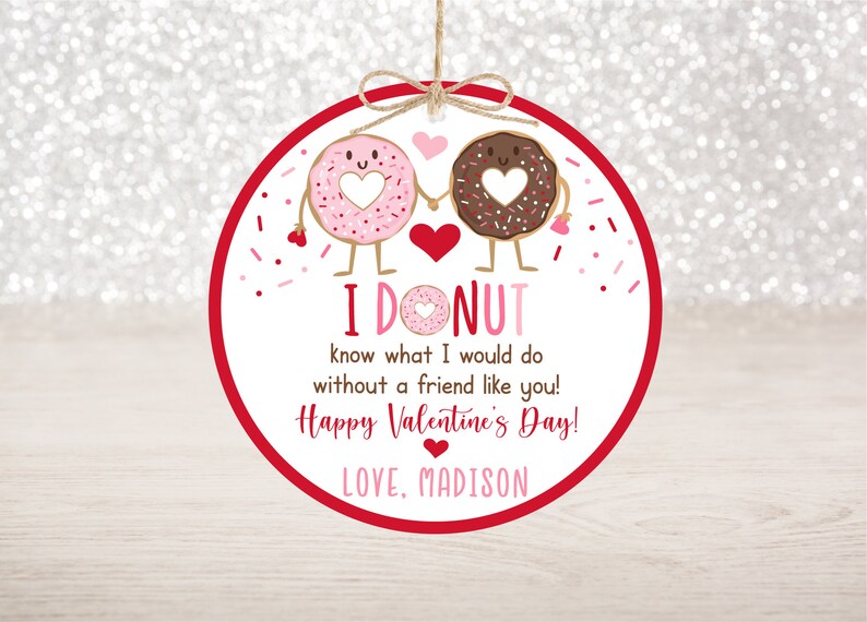 Editable Donut Valentine's Day Tags Friendship Valentine's Day Treat ...