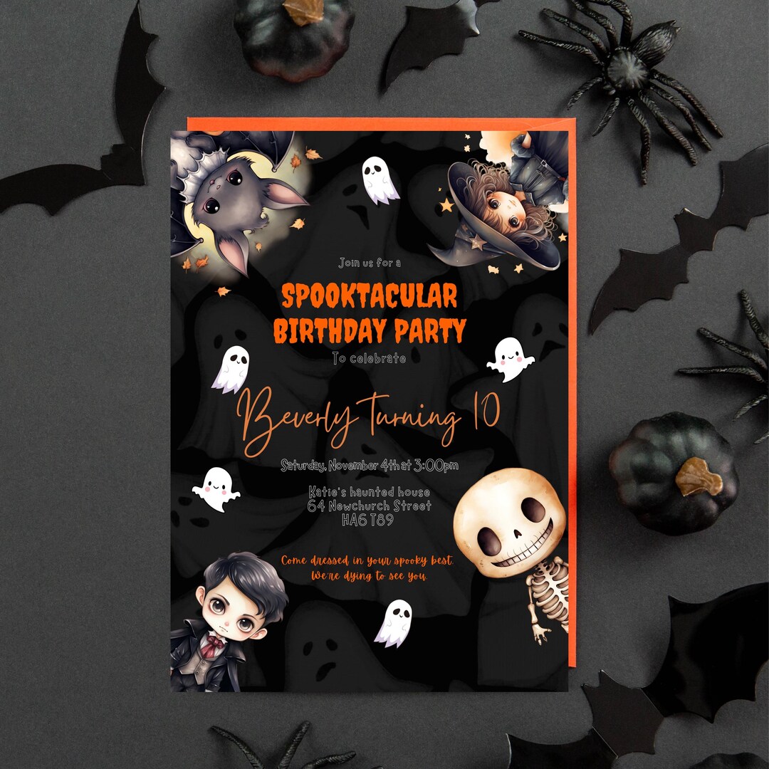 Halloween Birthday Invite,editable Canva Template,easy Printable for ...