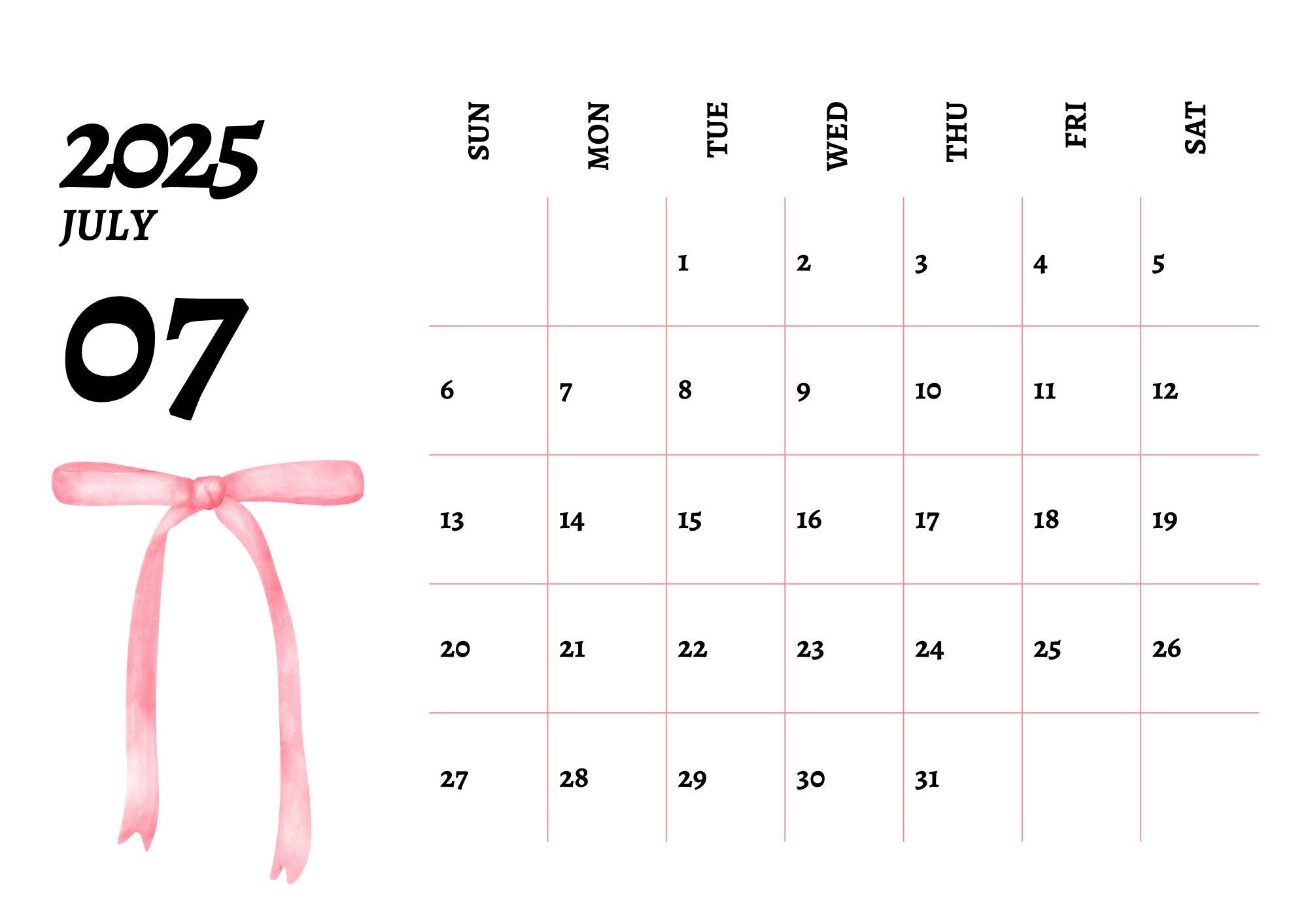 2025 Monthly Calendar Simple Pink Coquette A4 - Etsy