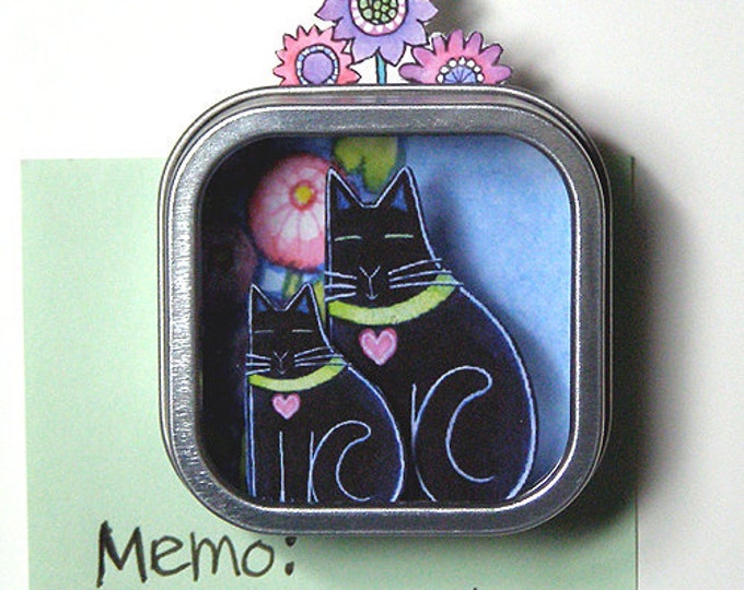 Black Cat and Kitten Shadow Box Magnet... Handmade Art for Your Fridge ...