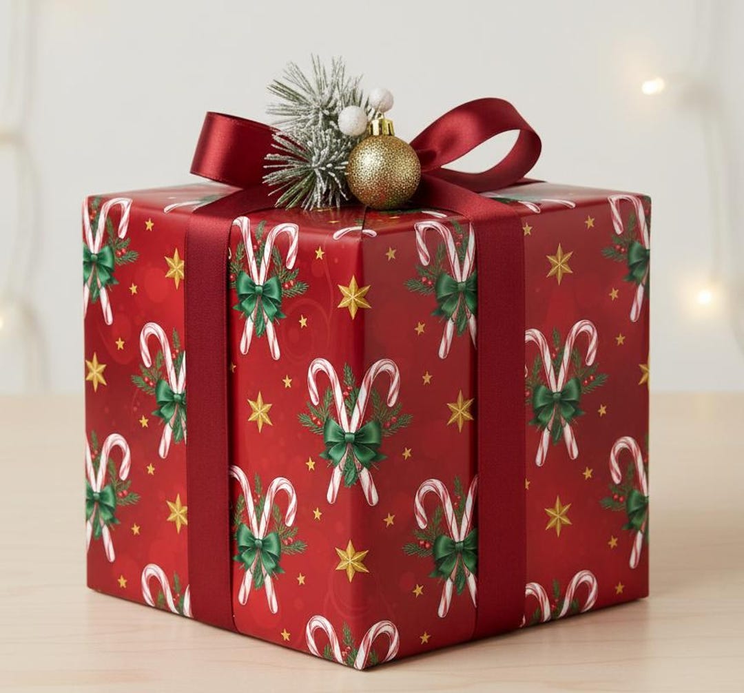 Candy Cane Christmas Gift Wrap: Festive Holiday Wrapping Paper - Etsy