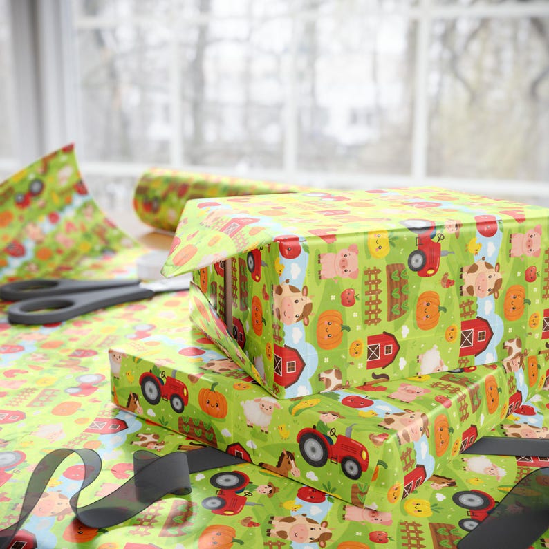 Farm Animals Wrapping Paper | Cute Kids Birthday, Country Barnyard ...