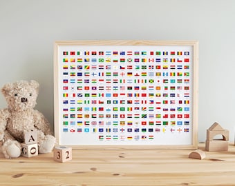 Laminated WORLD FLAGS Children Kids Learning Educational School Type ...