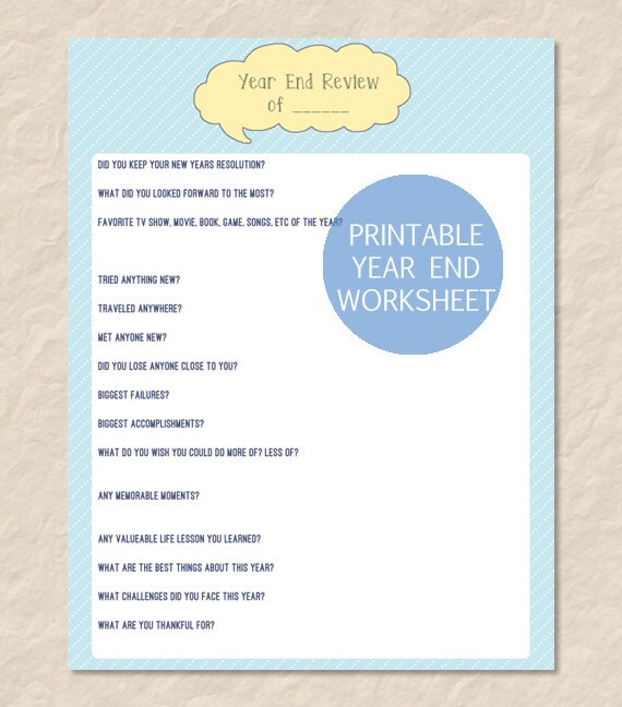 Printable New Years Year End Review Sheet Year in Review | Etsy