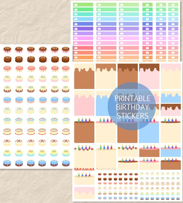 Birthday Cake Printable Planner Stickers, Sweet Cake Icon Stickers ...