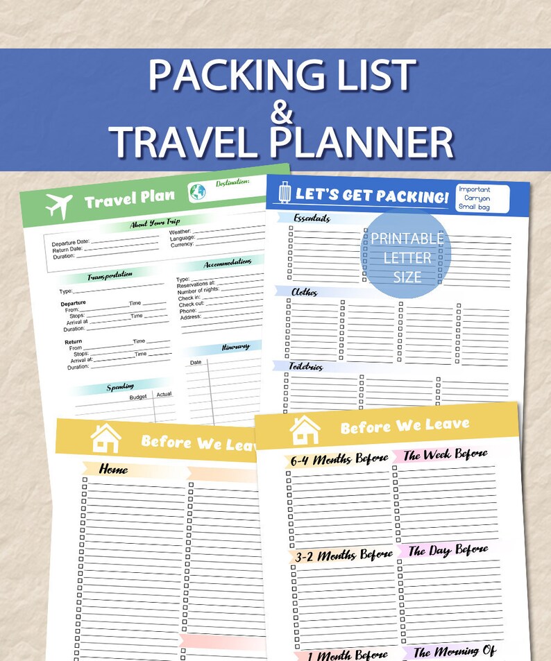 Printable Packing List, Printable Travel Planner, Packing Checklist ...