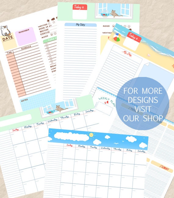 Printable Sunny Sky Calendar, Sunny Skies Undated Calendar, Sun and ...