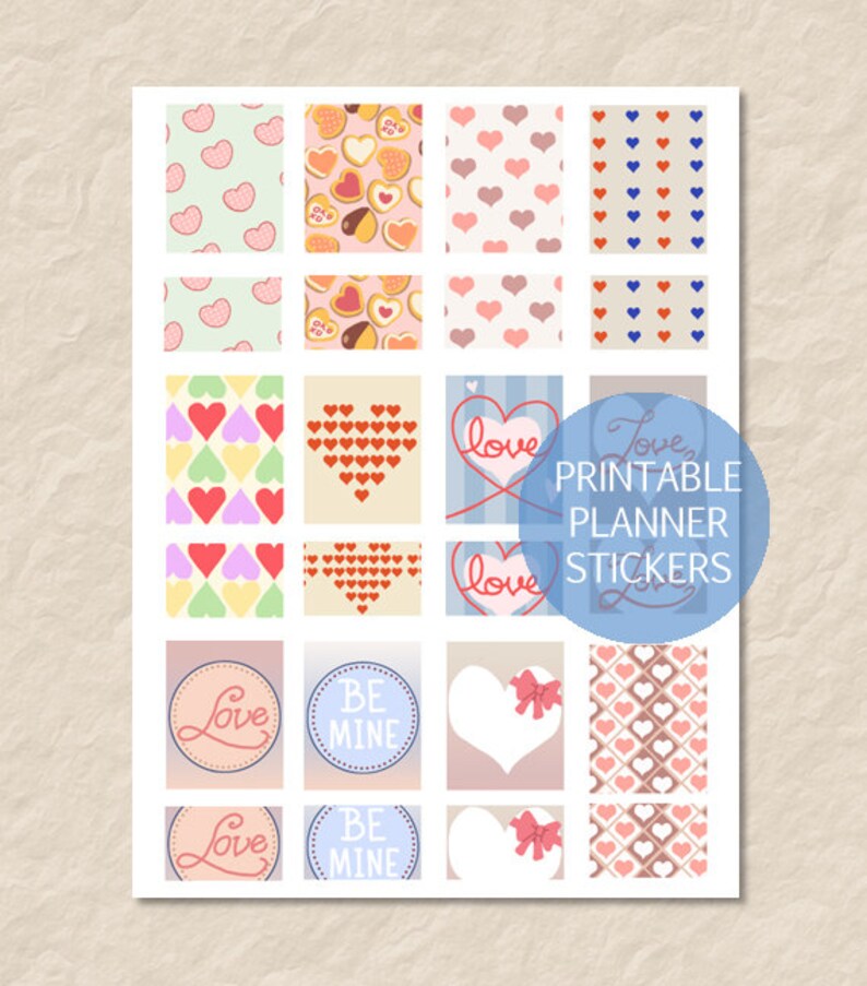 Printable Hearts Planner Stickers Valentine's Planner Box - Etsy