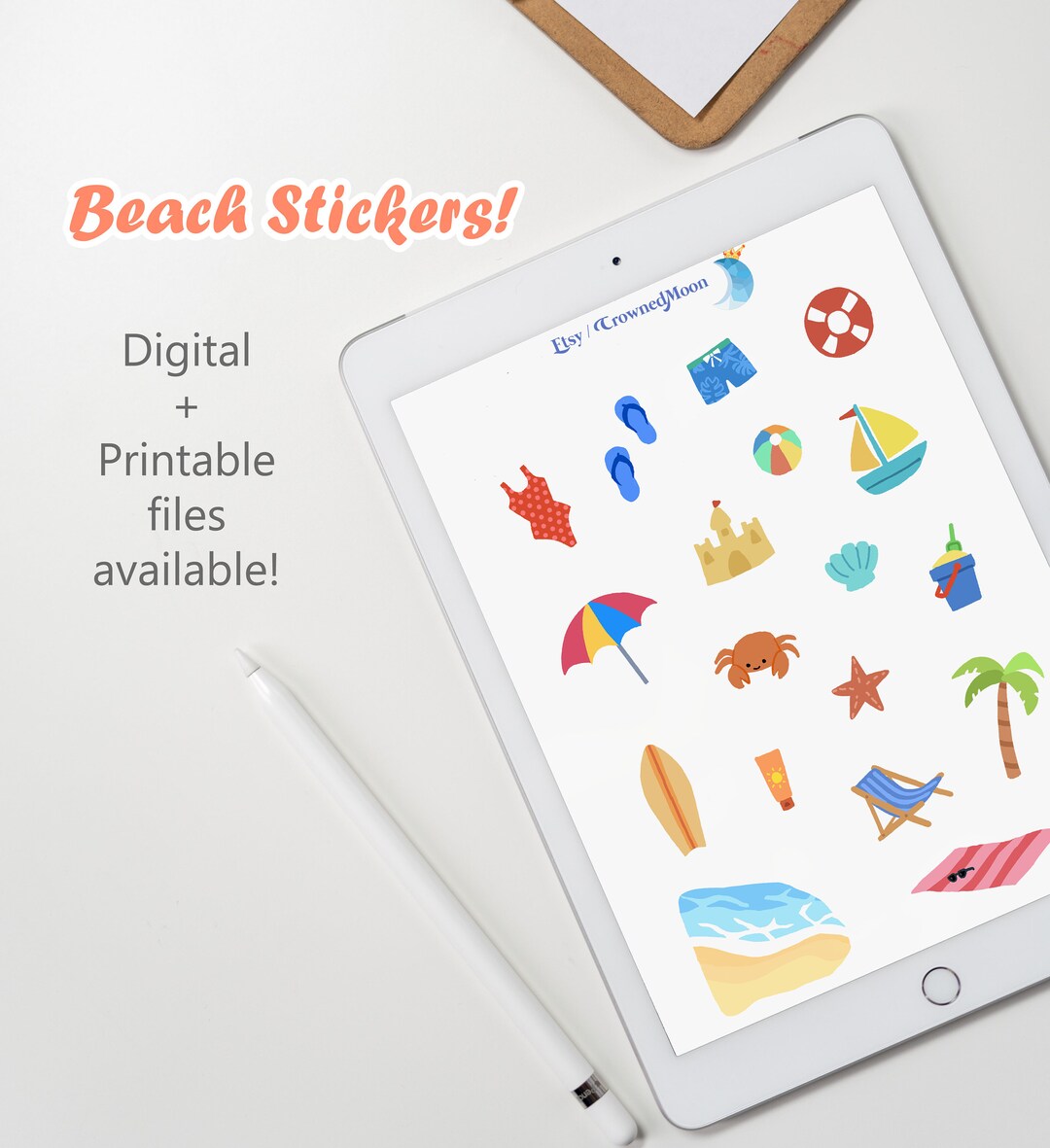 Digital and Printable Summer Beach Themed Sticker Sheet - Etsy