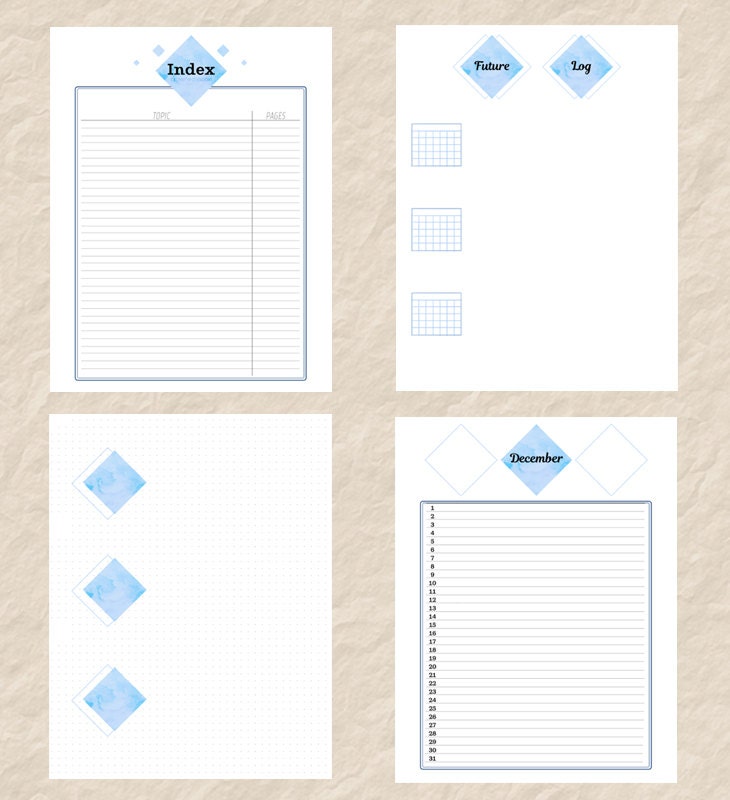 Printable Bullet Journal, Bullet Journal Pages, Bullet Journal Set, 8.5 ...