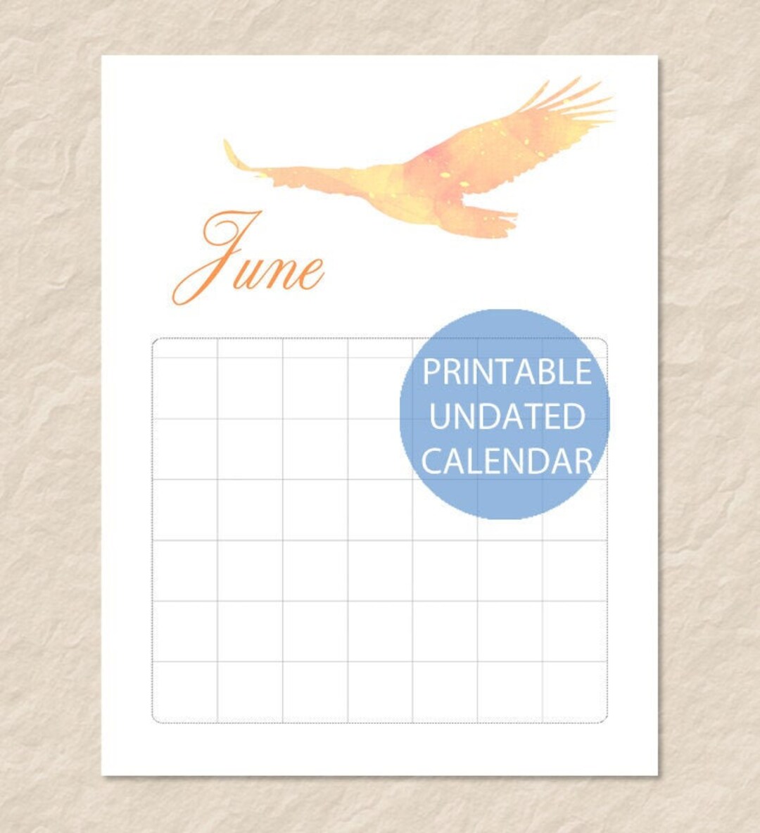 Printable Undated Birbs Calendar, Pastel Birds Calendar, Colorful ...