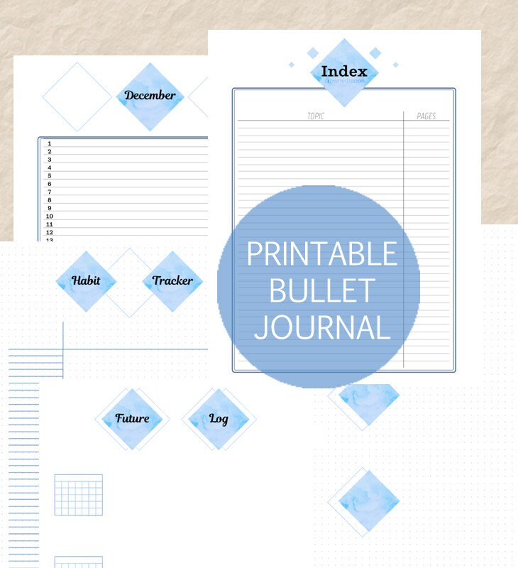 Printable Bullet Journal, Bullet Journal Pages, Bullet Journal Set, 8.5 ...