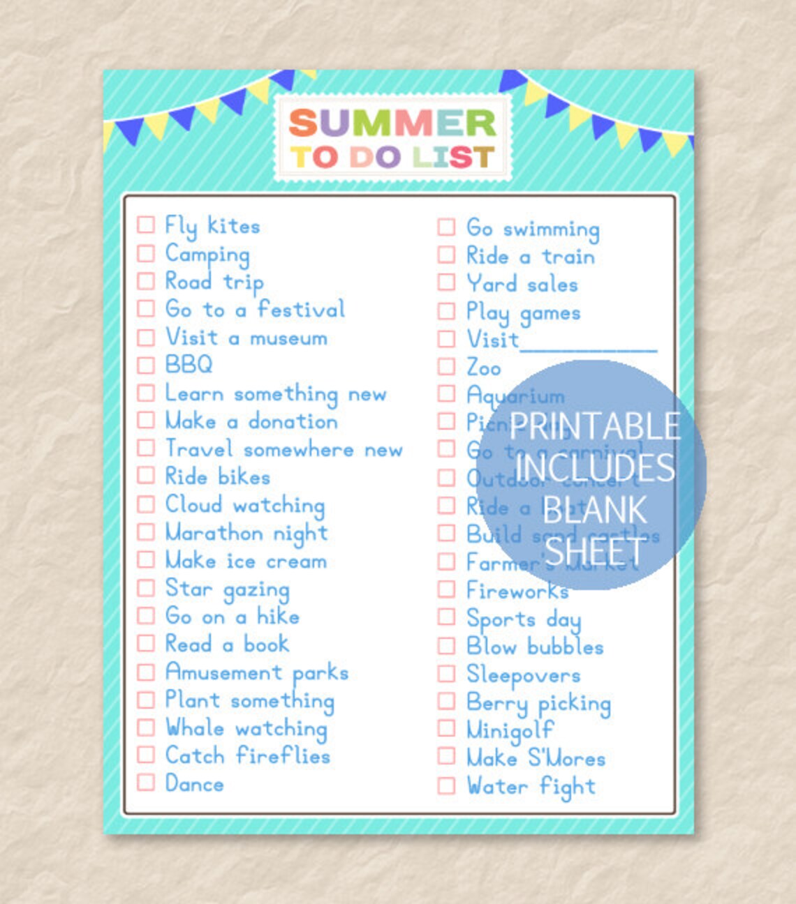 Printable Summer to Do List,printable Summer Bucket List,summer ...