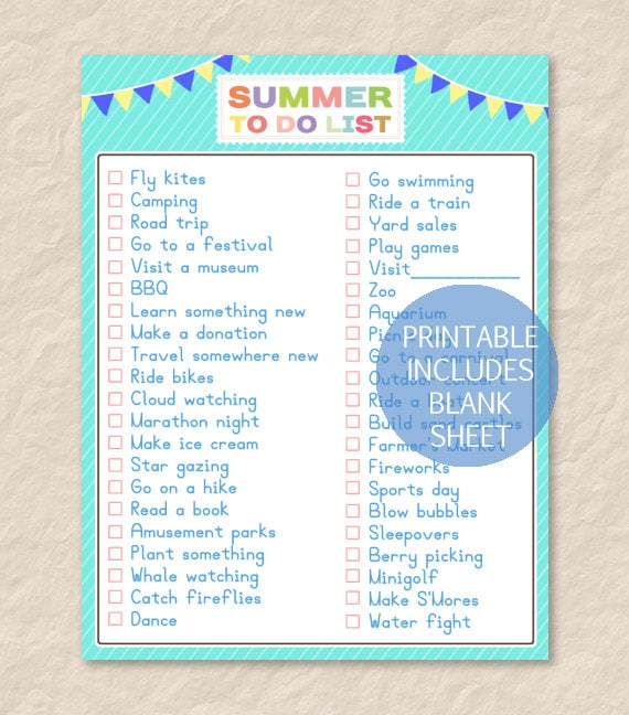 Printable Summer to Do List,printable Summer Bucket List,summer ...