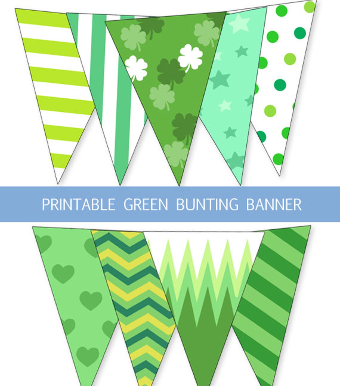 Printable Green Bunting Banner, St Patrick's Day Banner, Green Stripes ...