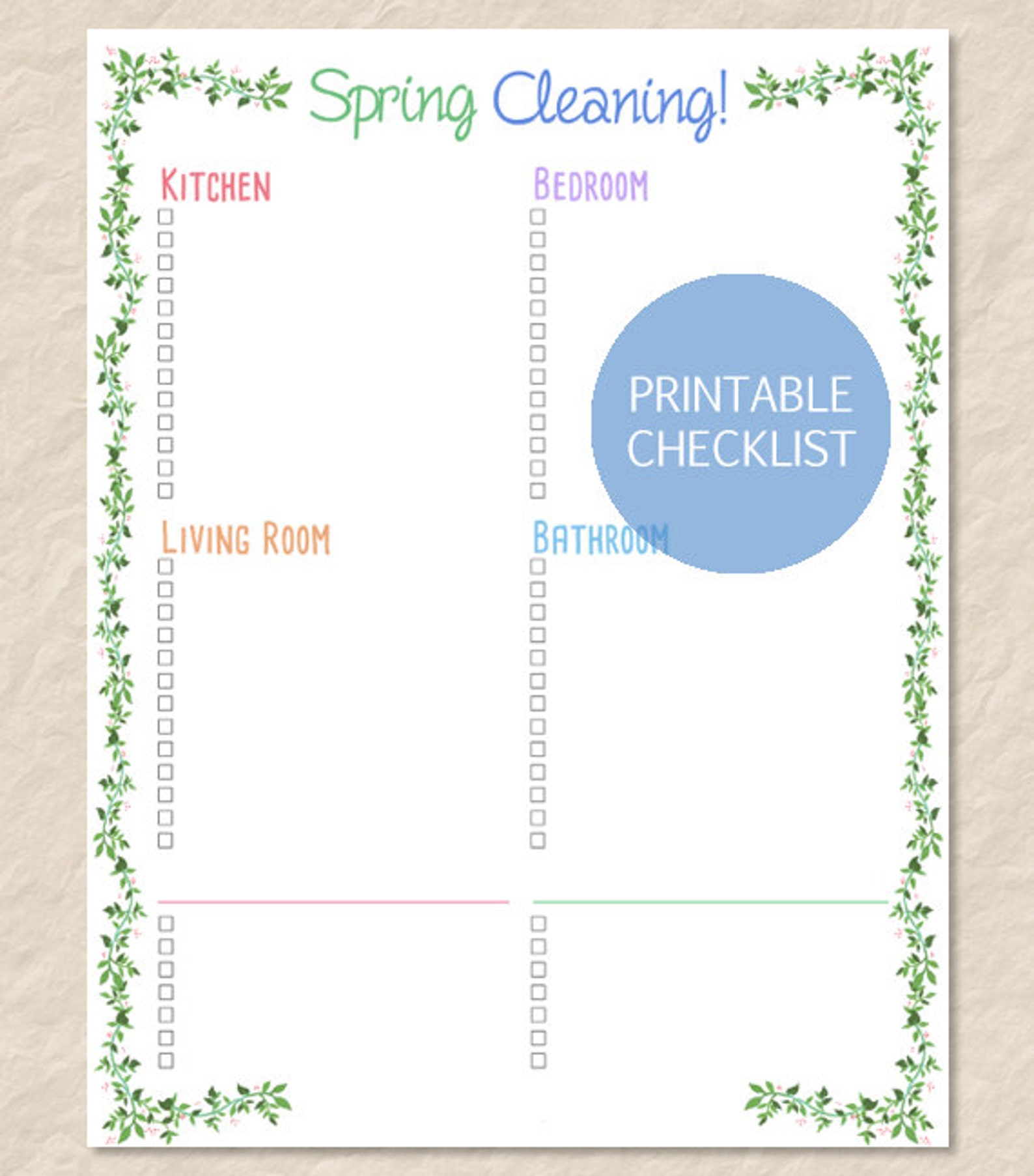 Printable Spring Cleaning Checklist, Printable House Cleaning Checklist ...