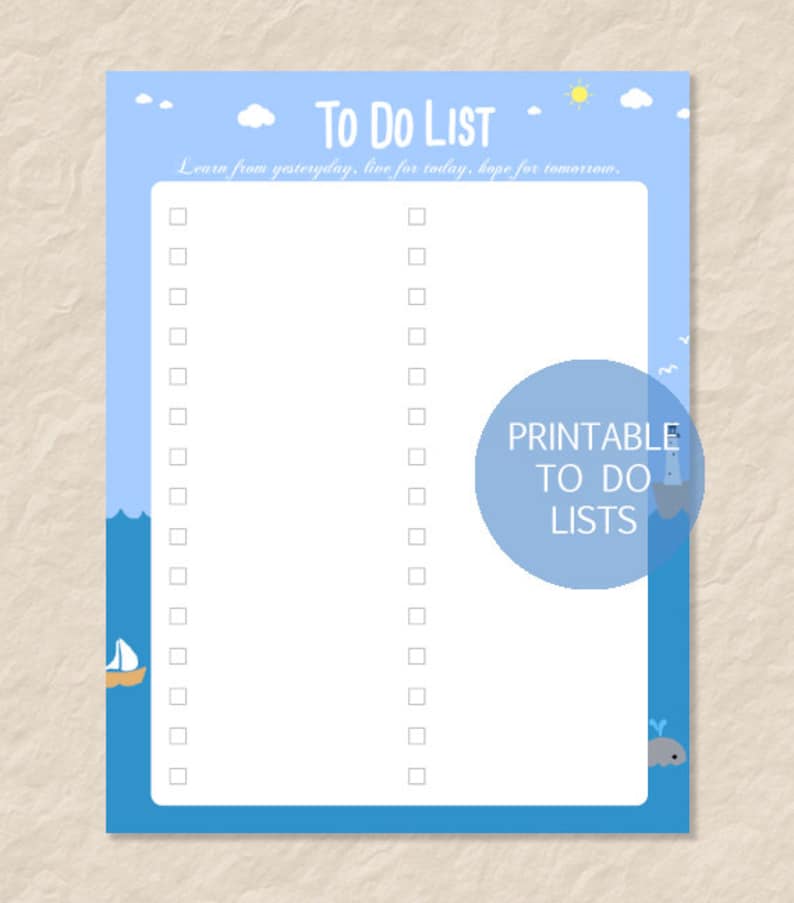 Printable Ocean to Do List, Printable Blue Sunny Ocean Checklist ...