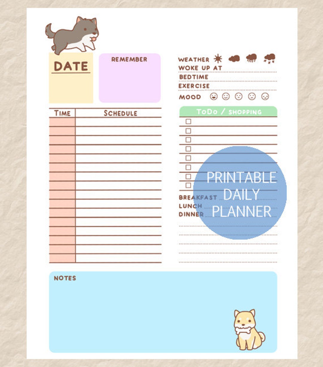 Printable Daily Dog Planner, Cute Dog Theme Day Planner, Puppy Daily ...