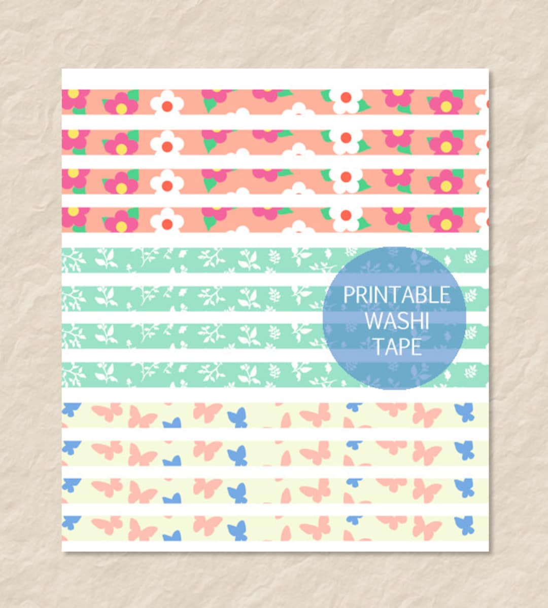 Printable Spring Pattern Washi Tape, Spring Floral Washi Tape, Spring ...