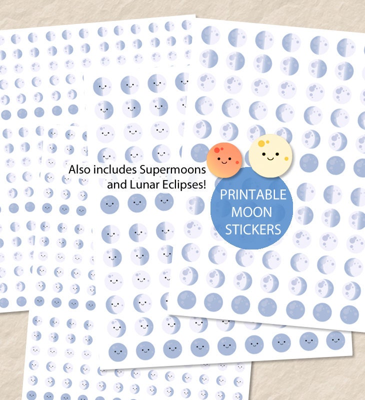 Moon Phases Stickers, Planner Moon Stickers, Bullet Journal Moon ...