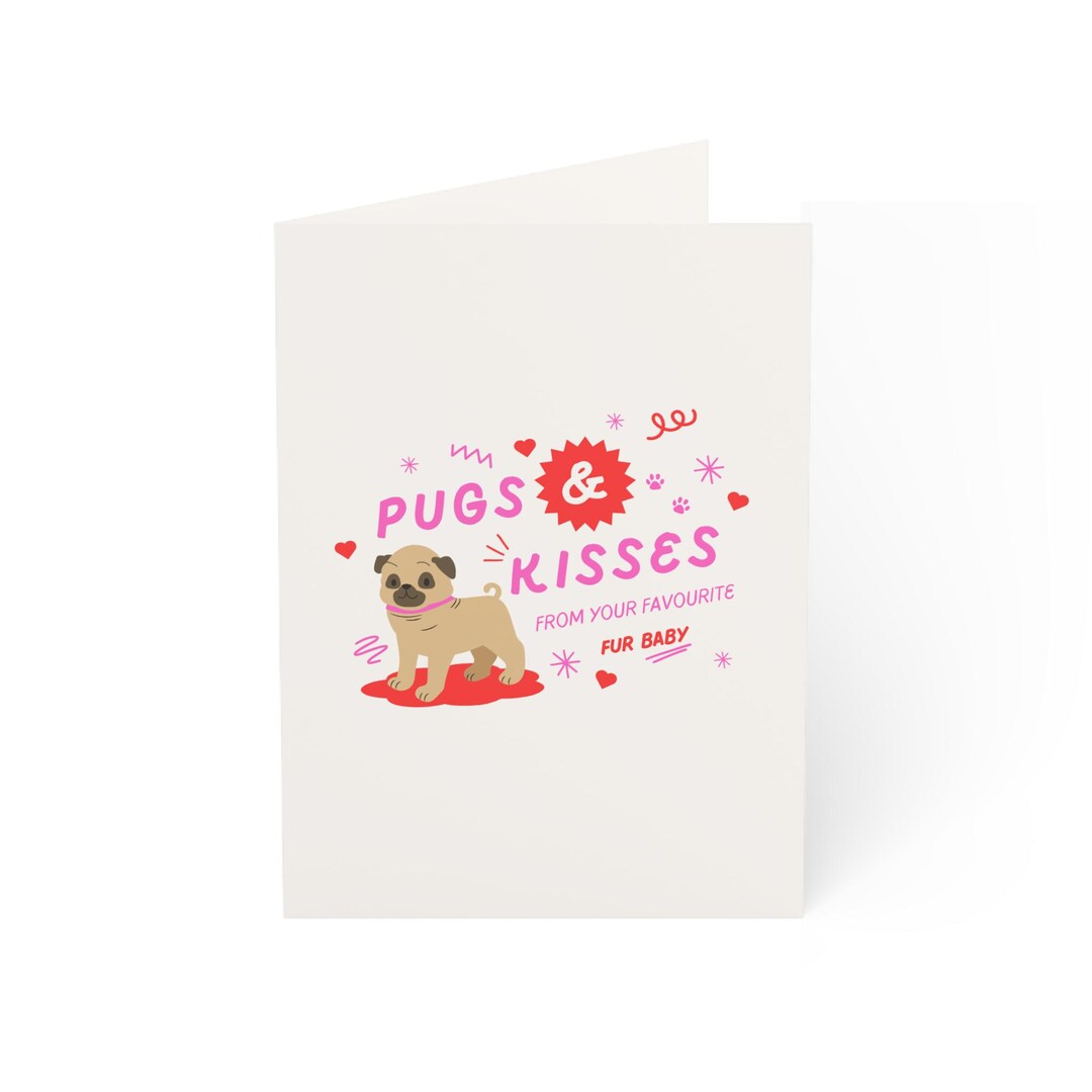 Cute Pugs & Kisses Greeting Cards Set, Fun Love Card Pack, Perfect for ...
