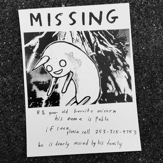 Missing Burrito Unicorn flyer print on thick card stock | Etsy