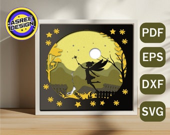 Fairy Moon Shadow Box SVG, SVG File, Lightbox SVG, Paper Cut, Shadowbox ...