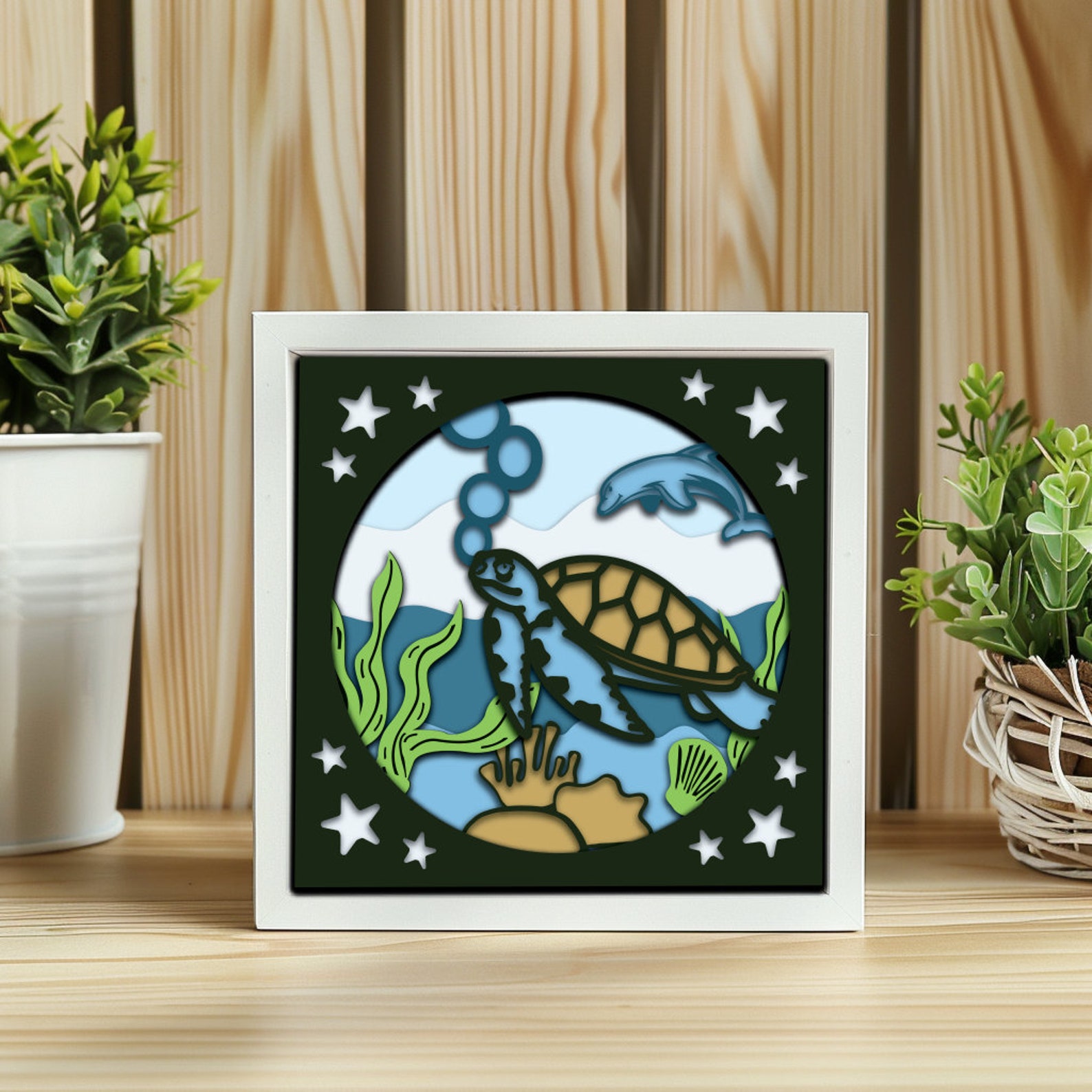 3d Turtle Shadow Box Svg, Shadow Box Svg, Cricut Projects, 3d Ocean Svg ...