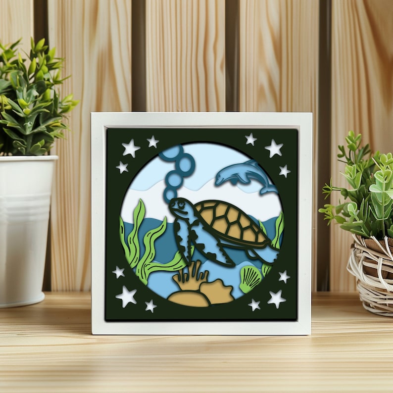 3d Turtle Shadow Box Svg, Shadow Box Svg, Cricut Projects, 3d Ocean Svg ...