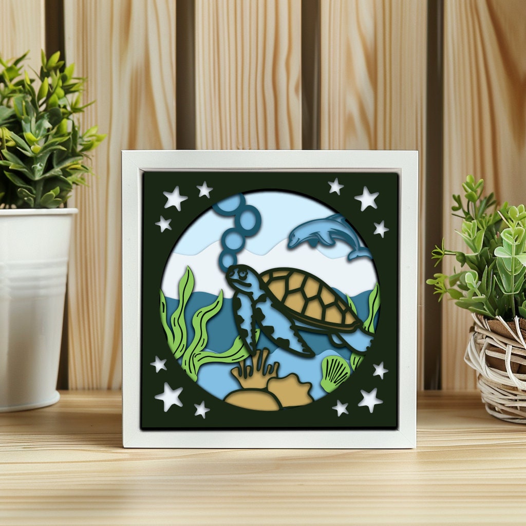 3d Turtle Shadow Box Svg, Shadow Box Svg, Cricut Projects, 3d Ocean Svg ...