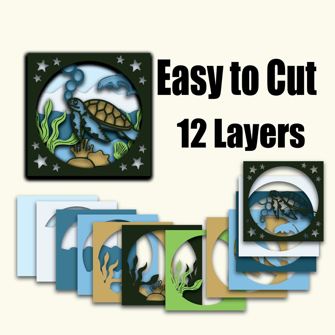 3d Turtle Shadow Box Svg, Shadow Box Svg, Cricut Projects, 3d Ocean Svg ...