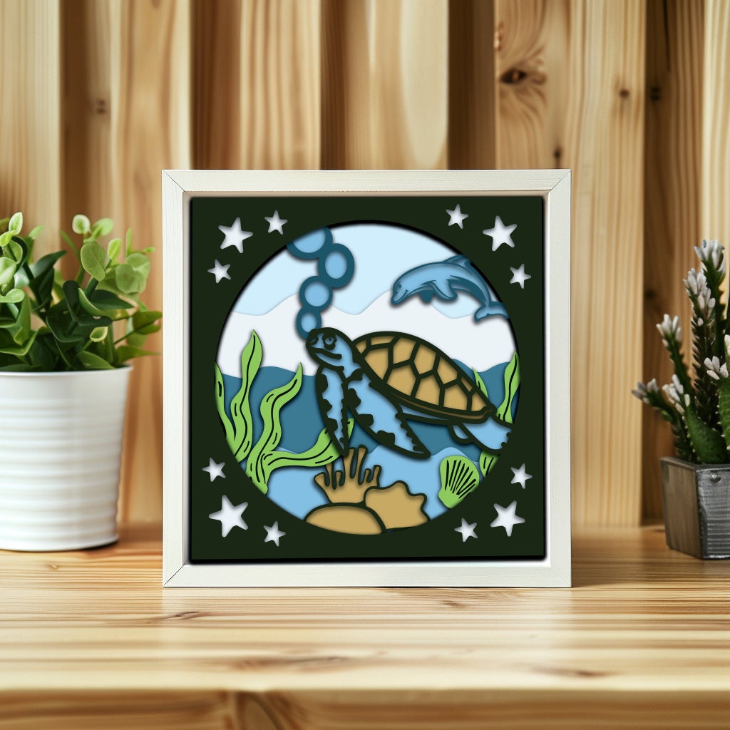 3d Turtle Shadow Box Svg, Shadow Box Svg, Cricut Projects, 3d Ocean Svg ...