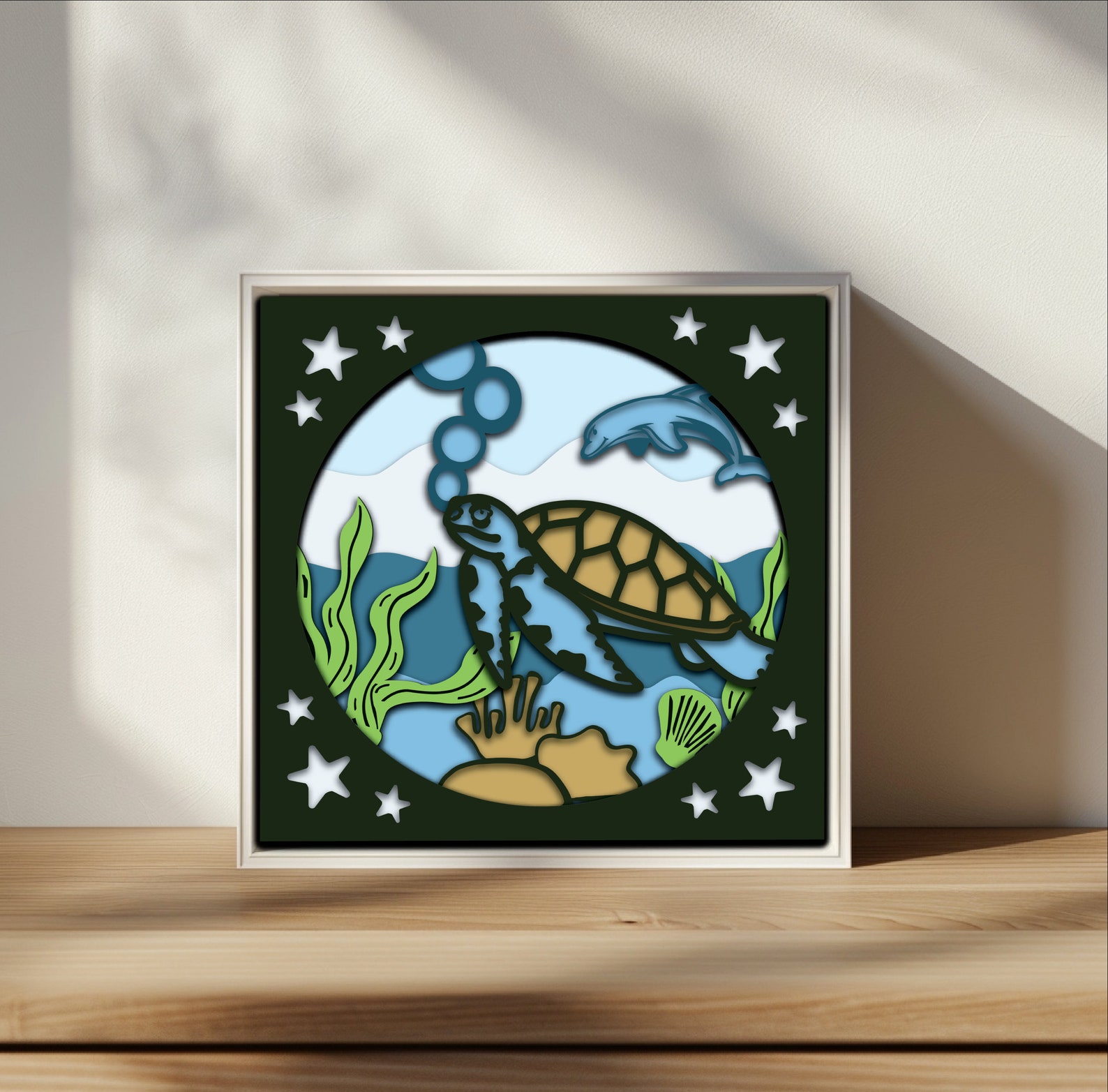 3d Turtle Shadow Box Svg, Shadow Box Svg, Cricut Projects, 3d Ocean Svg ...