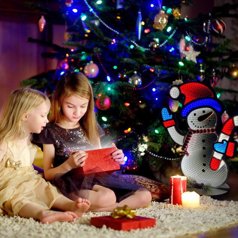 Snowman Infinity Mirror Light - Christmas Tree LED Decor, USB Powered ...