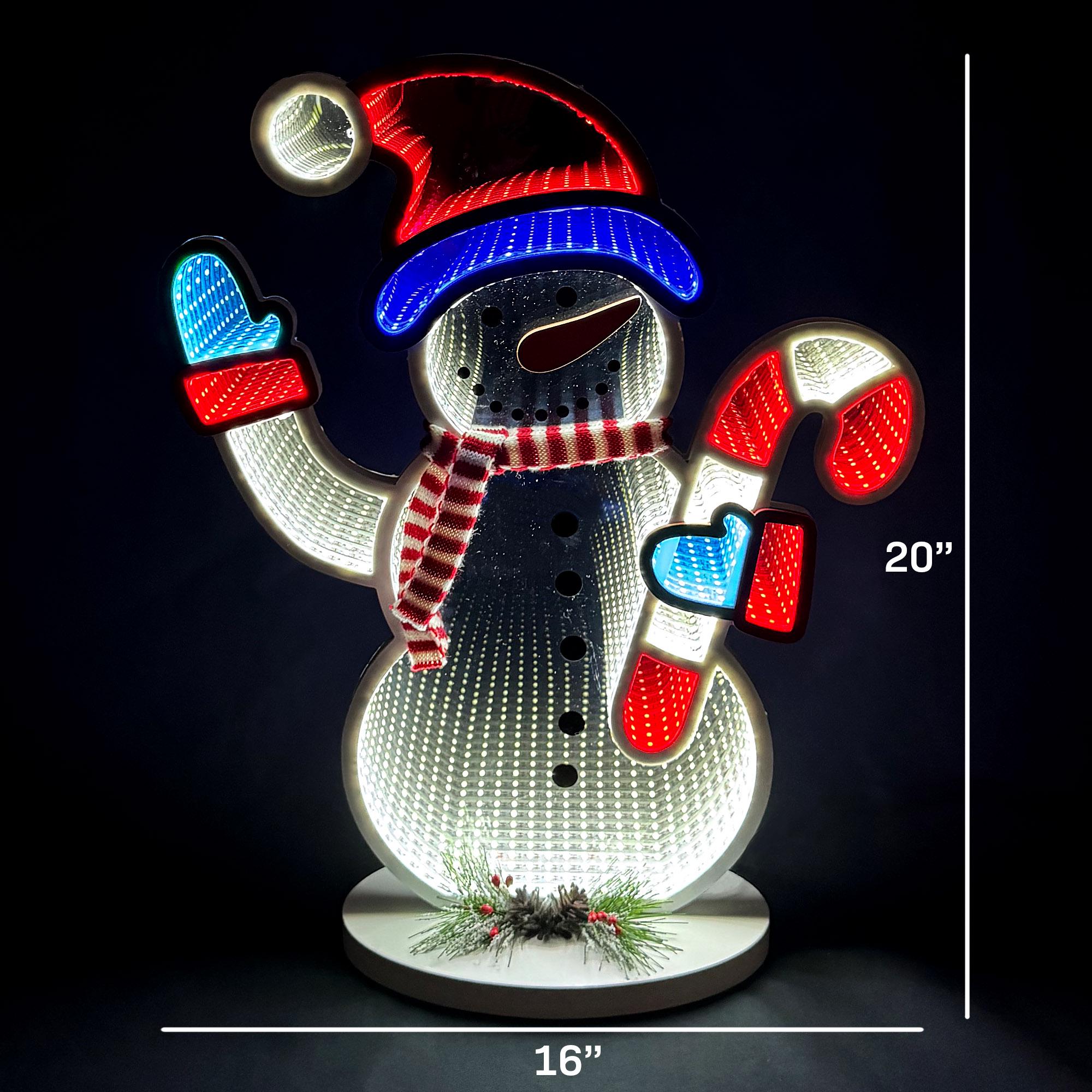 Snowman Infinity Mirror Light - Christmas Tree LED Decor, USB Powered ...