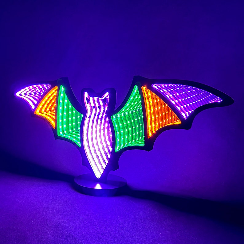 Bat Infinity Mirror Light 16x7 With Stand - Halloween LED Tabletop ...