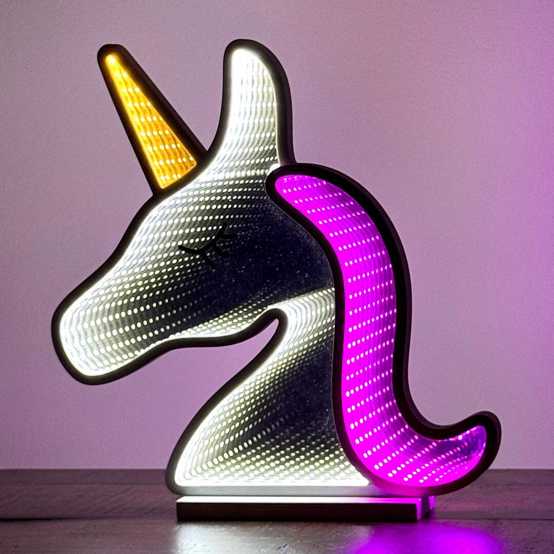 Unicorn Infinity Mirror Night Light With Dimmer - LED Kids Room Decor ...