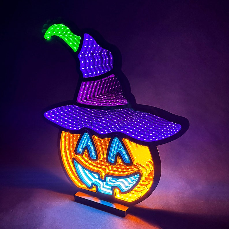 Pumpkin With Hat Infinity Mirror Light With Stand - Halloween LED ...