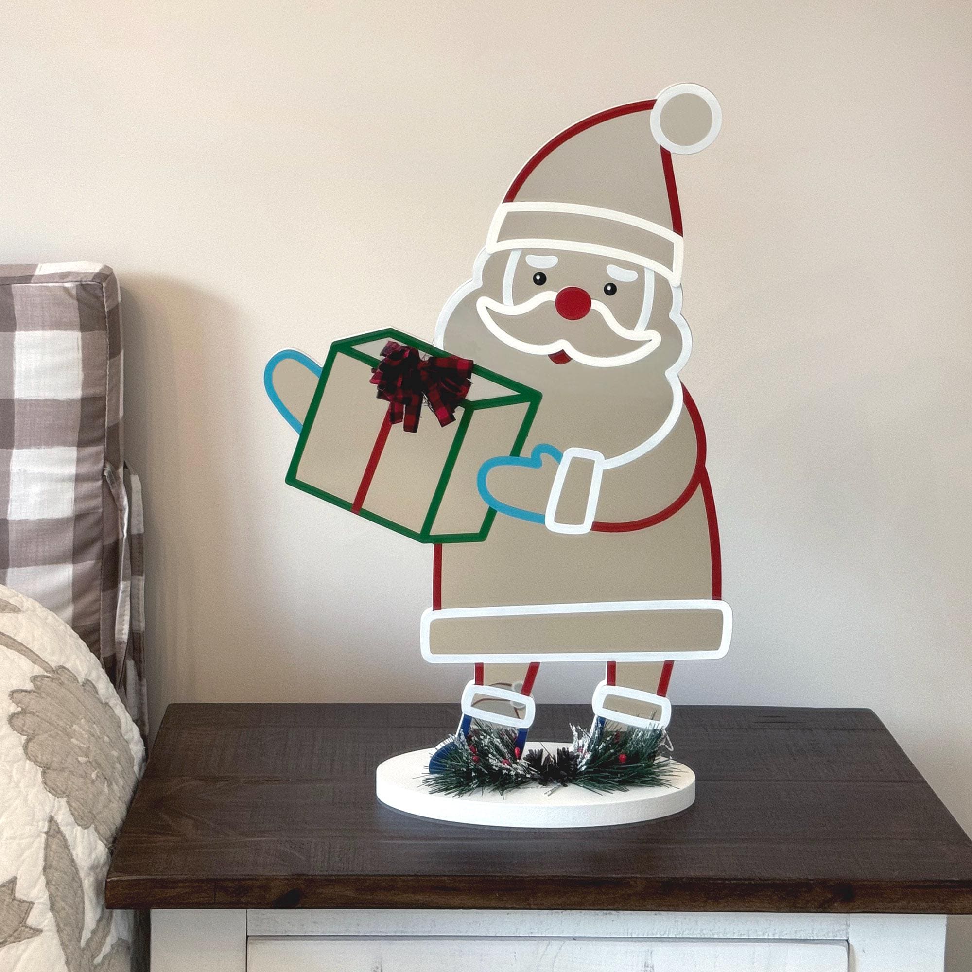 Santa Infinity Mirror Light - Christmas LED Decor, USB Powered Light ...