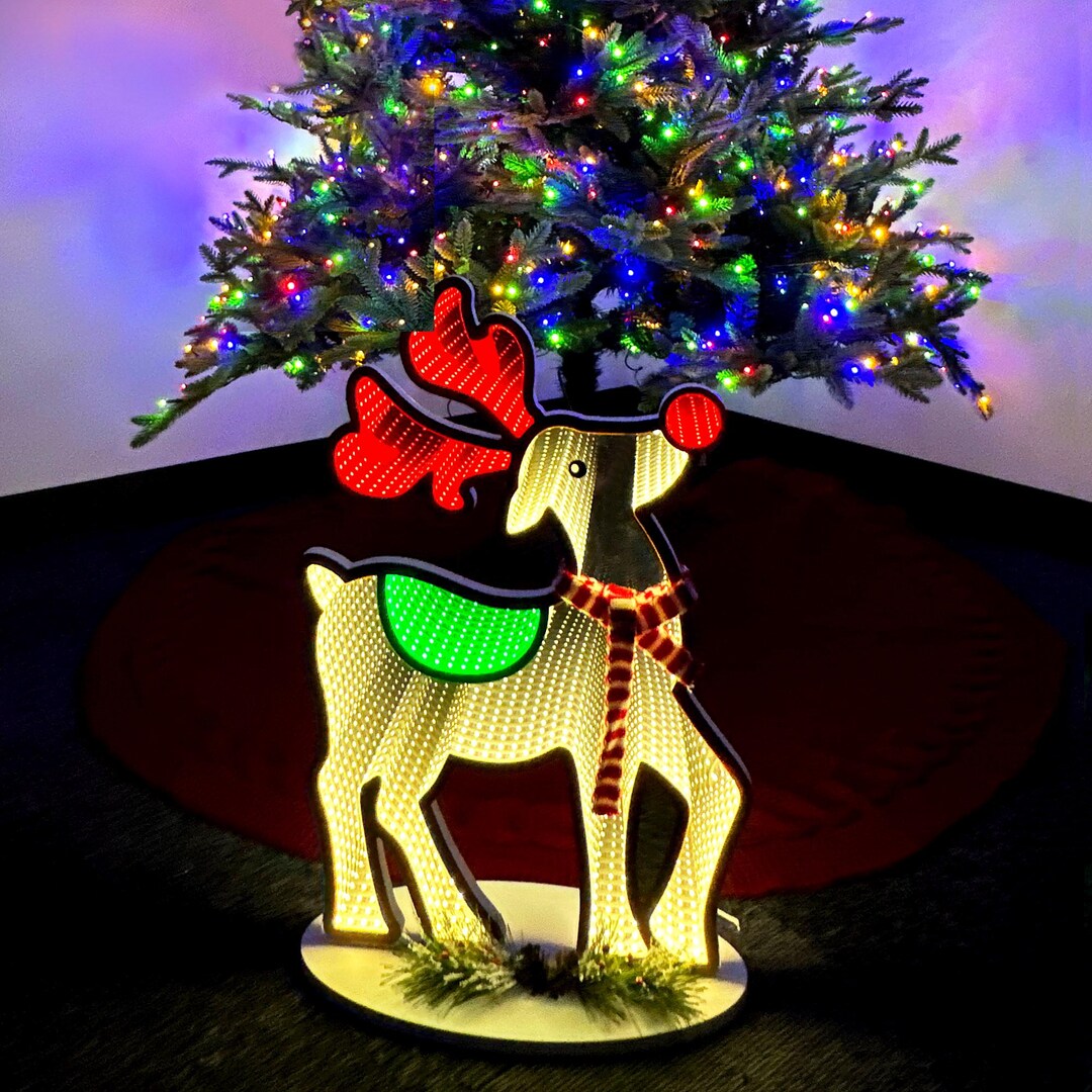 Reindeer Infinity Mirror Light - Christmas LED Decor, USB Powered Light ...