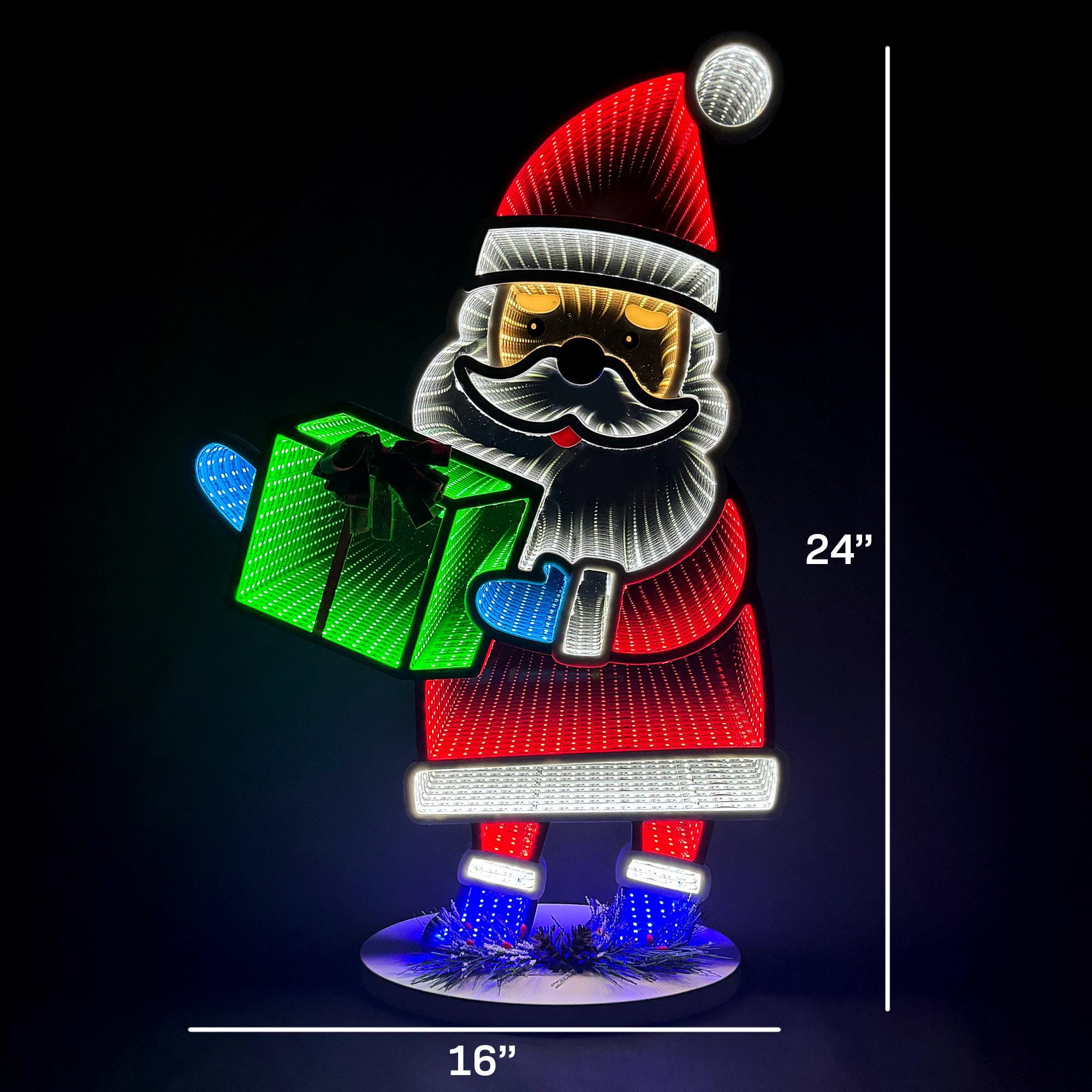 Santa Infinity Mirror Light - Christmas LED Decor, USB Powered Light ...