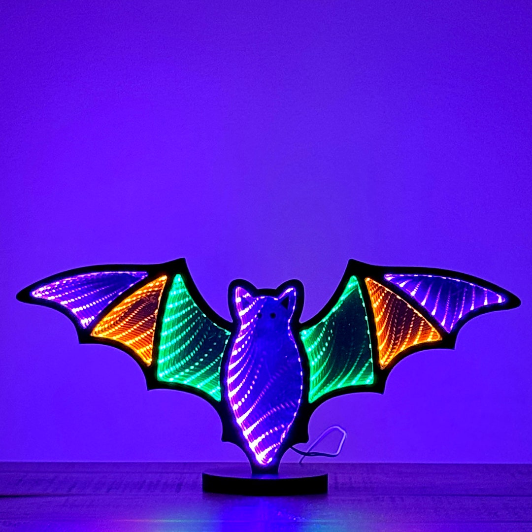 Bat Infinity Mirror Light 16x7 With Stand - Halloween LED Tabletop ...