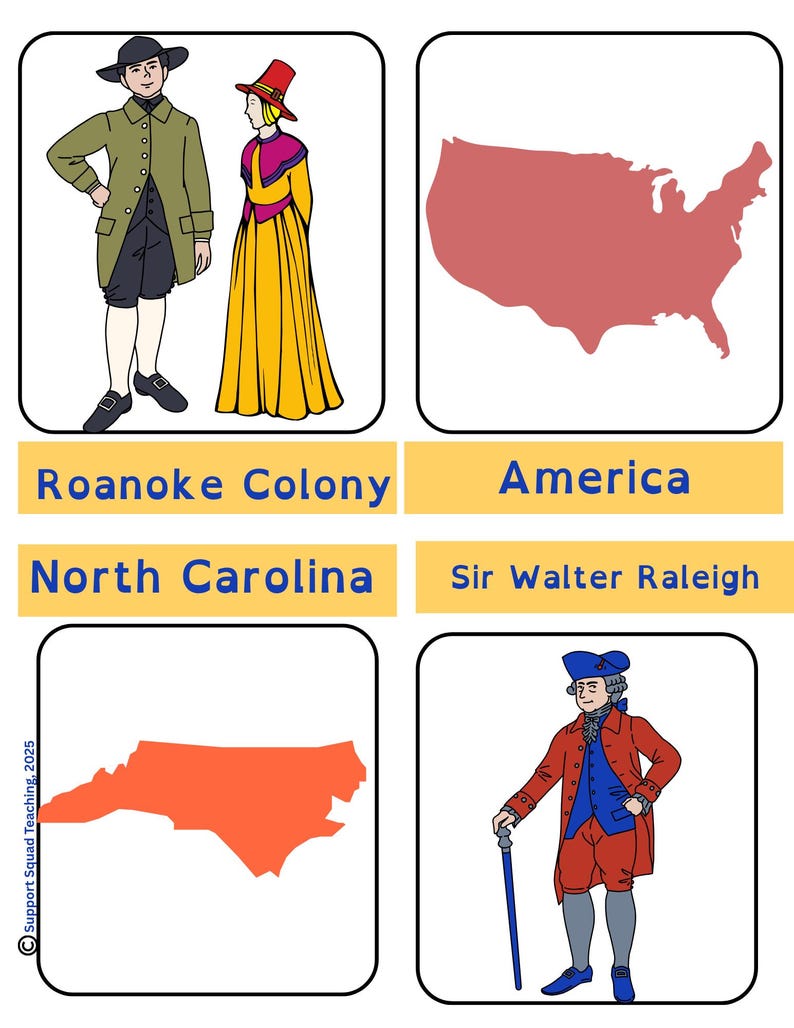 Roanoke Colony Printable Cards | Early American History PDF ...