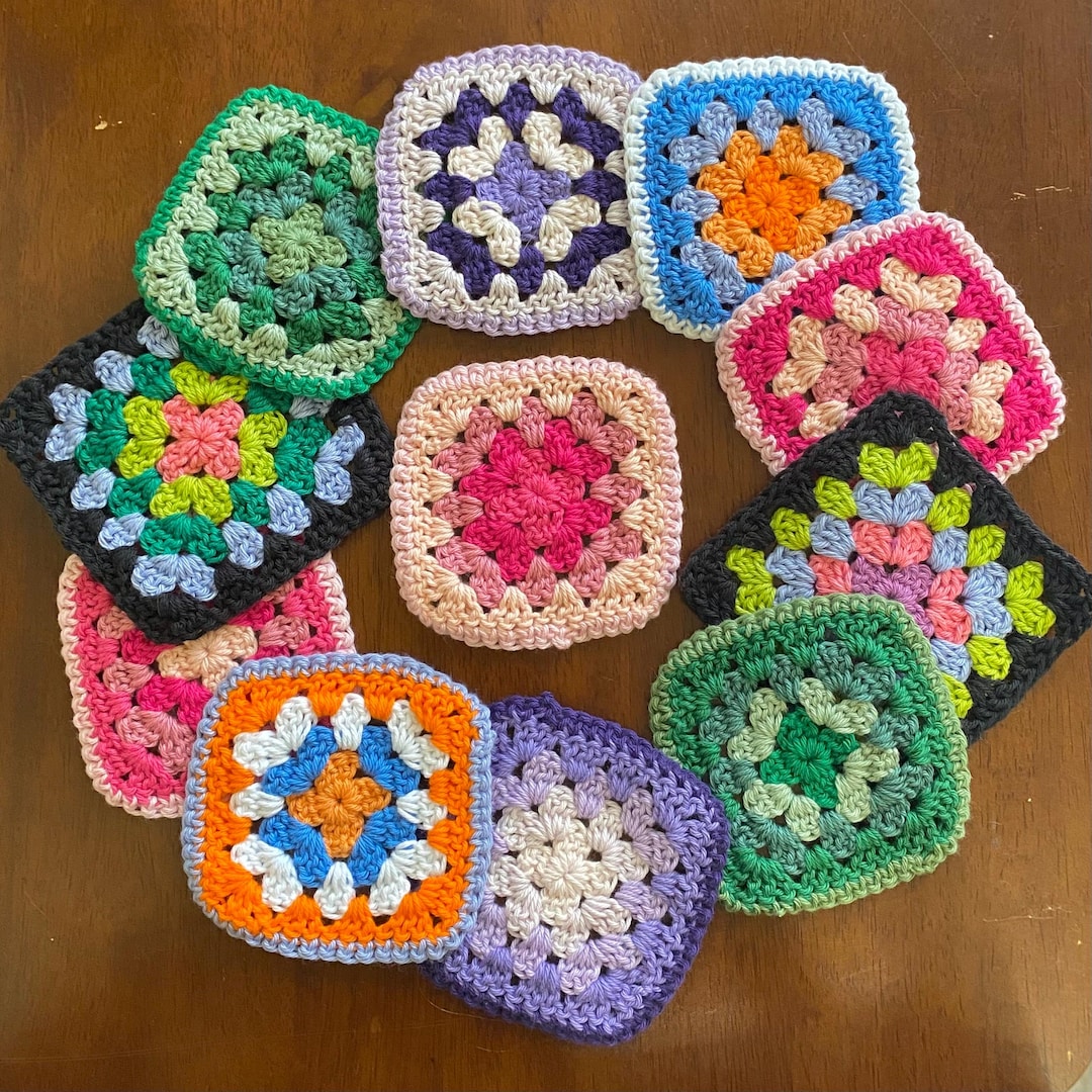 Custom Granny Square Coasters, Personalized Crochet Coasters Set of ...